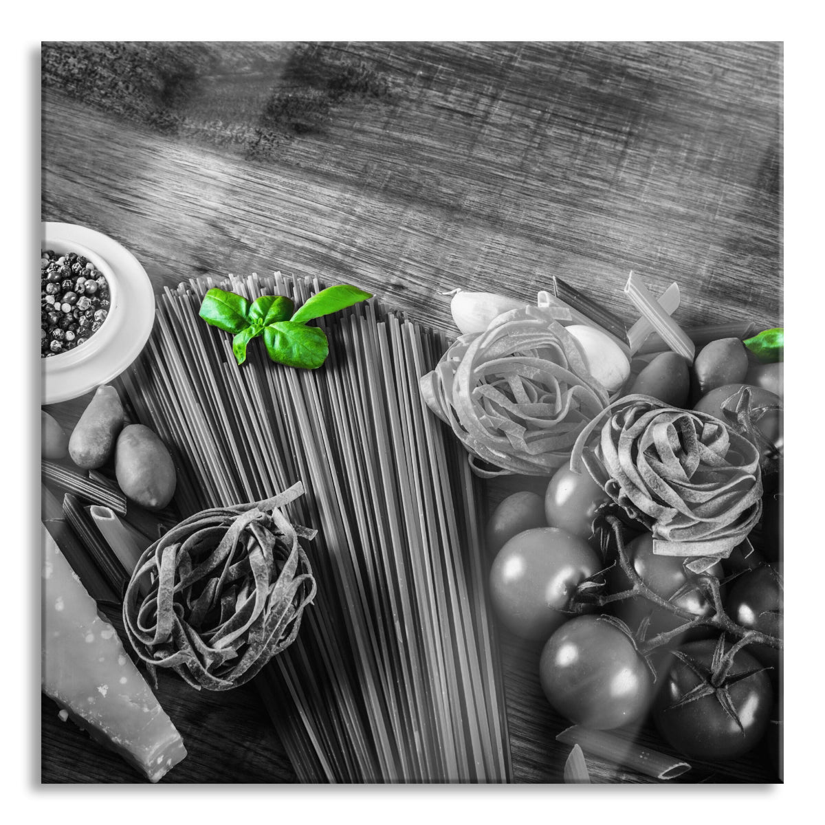 Pasta mit frischen Gewürzen, Glasbild Quadratisch— Pixxprint.de