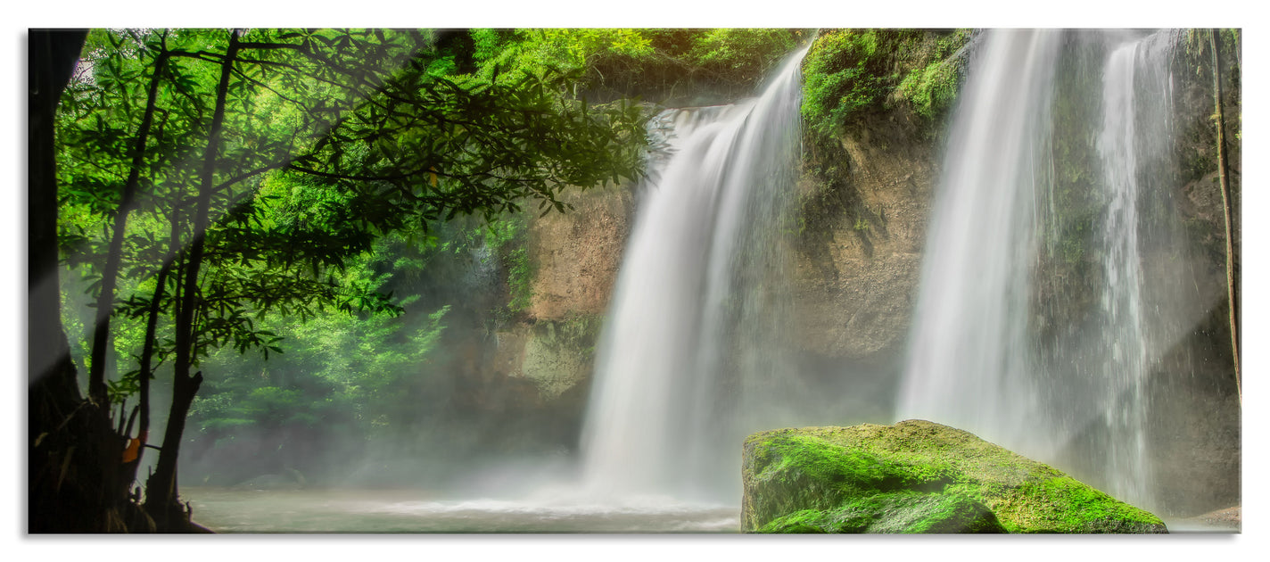 Wasserfall, Glasbild Panorama— Pixxprint.de