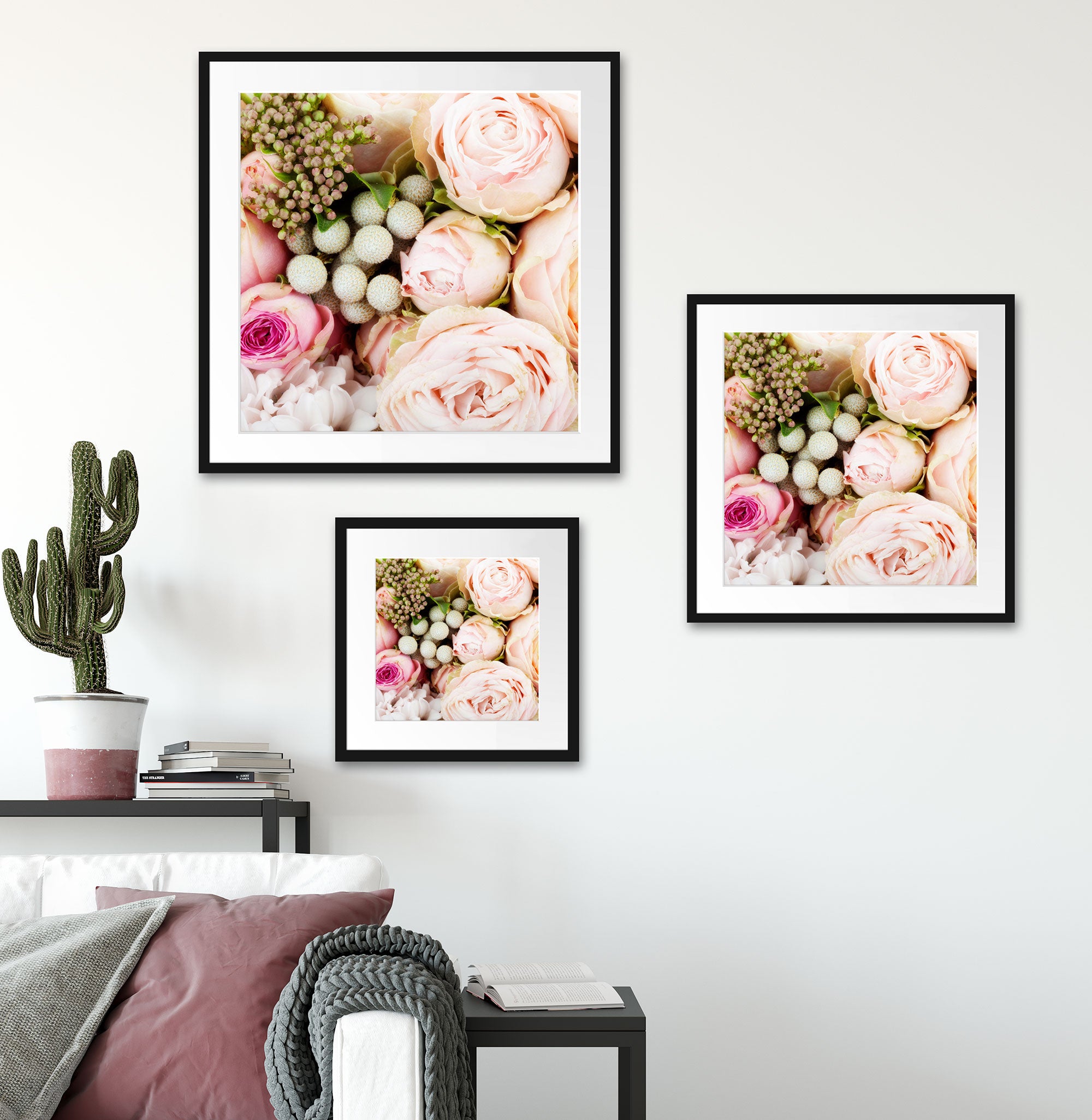 Rosa Rosen, im Galerie-Passepartout Bilderrahmen— Pixxprint.de